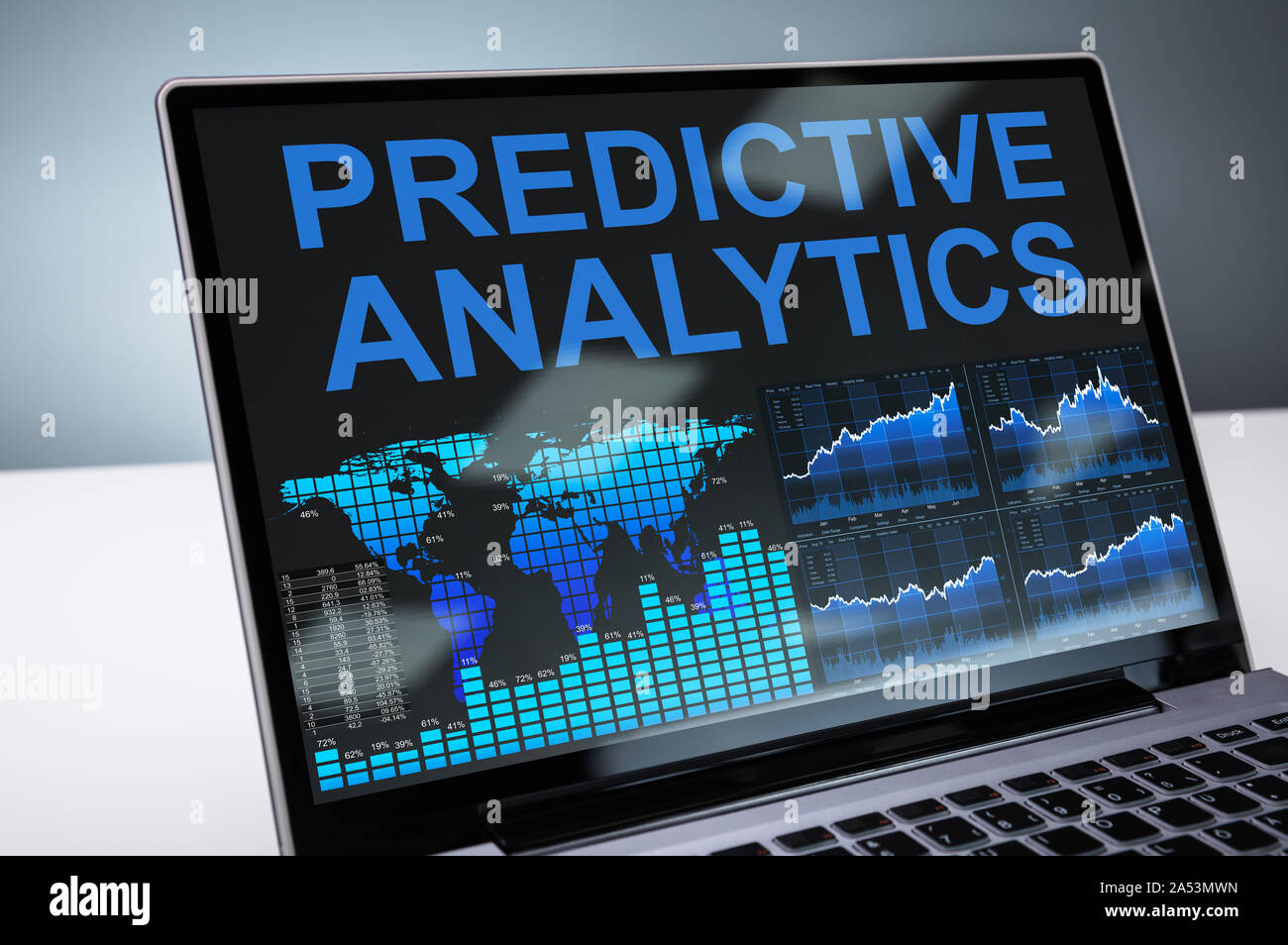 Predictive Analytics Graph On Laptop In Office Stock Photo - Alamy