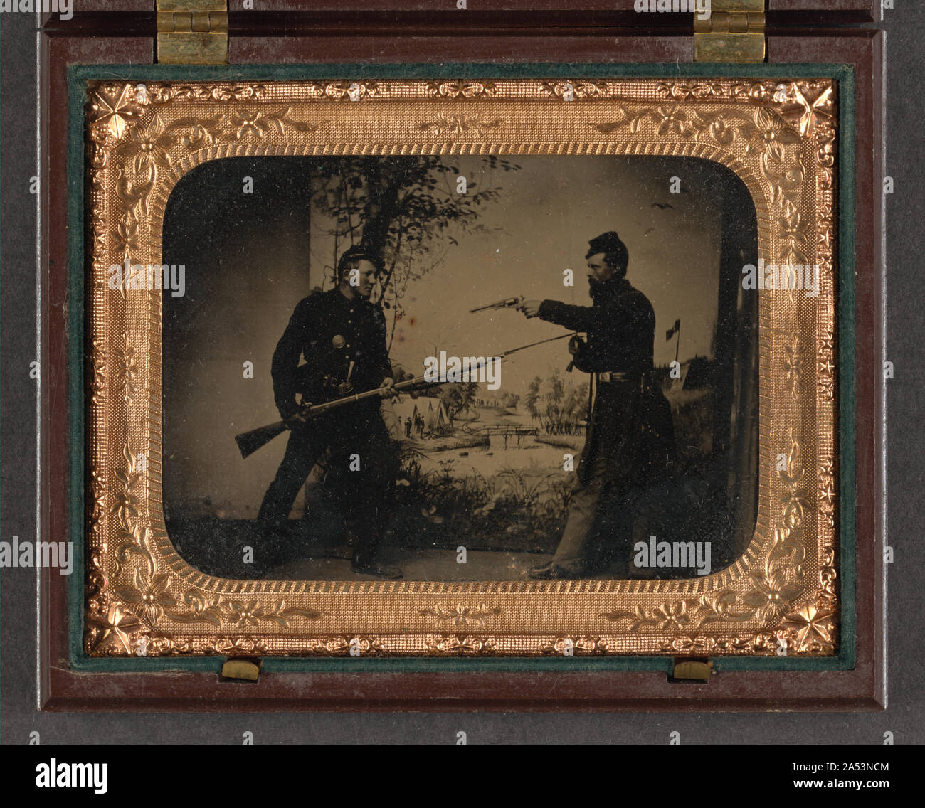 Two unidentified soldiers in Union uniforms posing with bayoneted ...