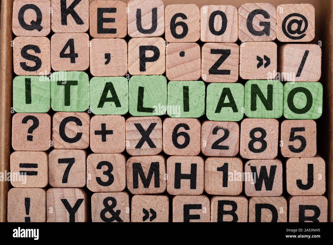 Italian Word Formed Using Small Wooden Blocks Stock Photo - Alamy