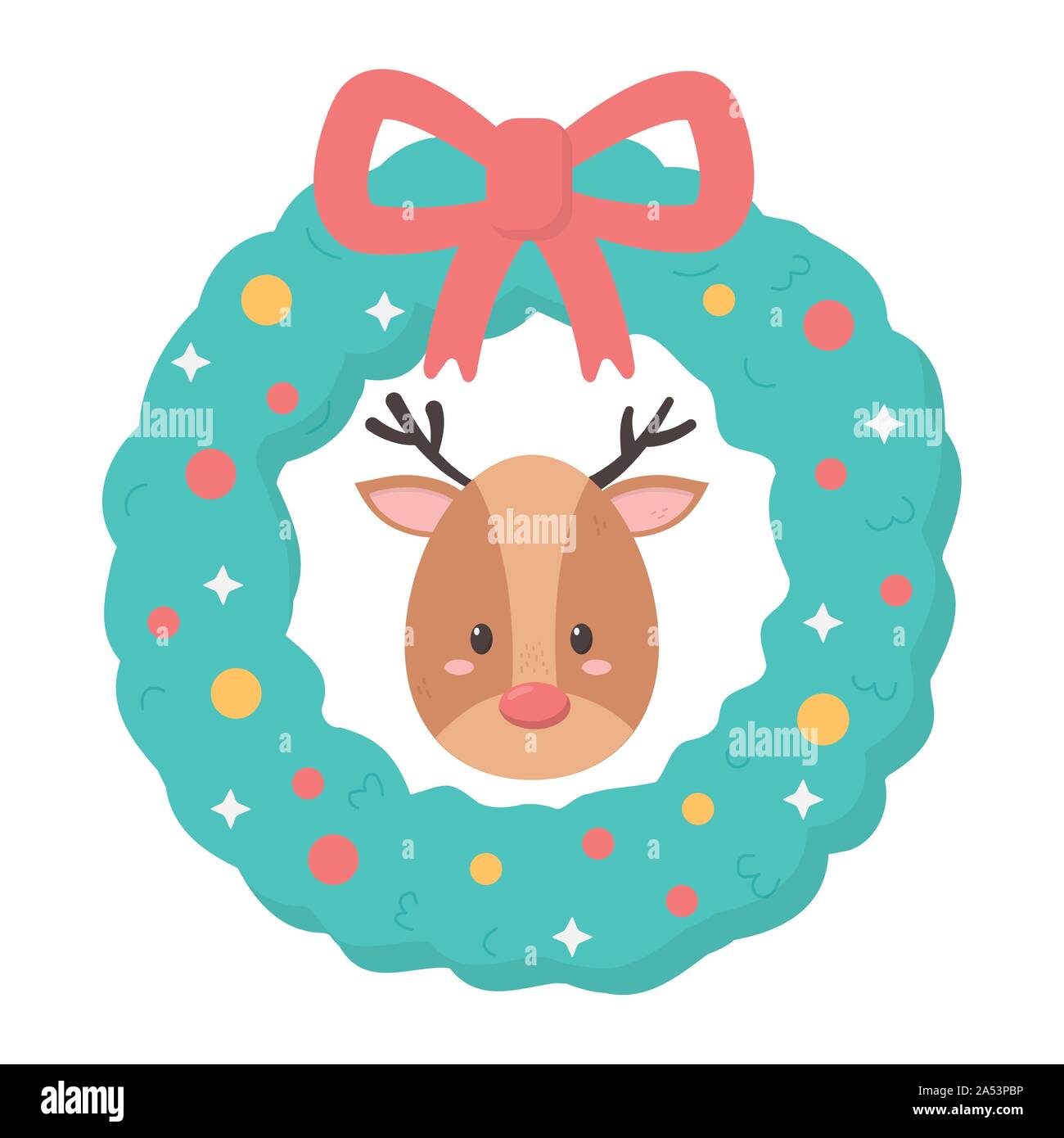 reindeer head wreath decoration celebration merry christmas vector ...