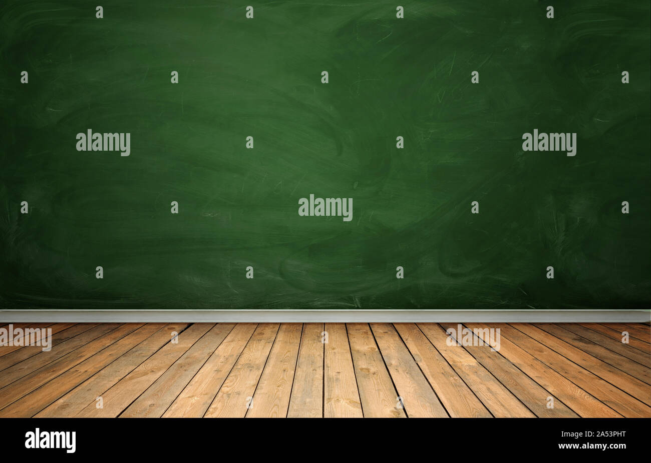 Rndering of interior with green chalkboard and wooden floor Stock Photo ...