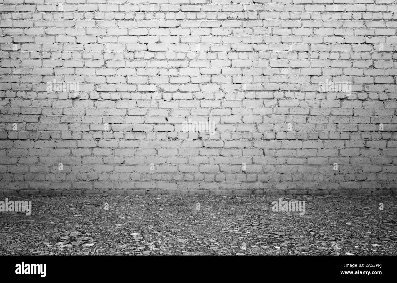 Rendering of interior with old white brick wall and ground Stock Photo ...