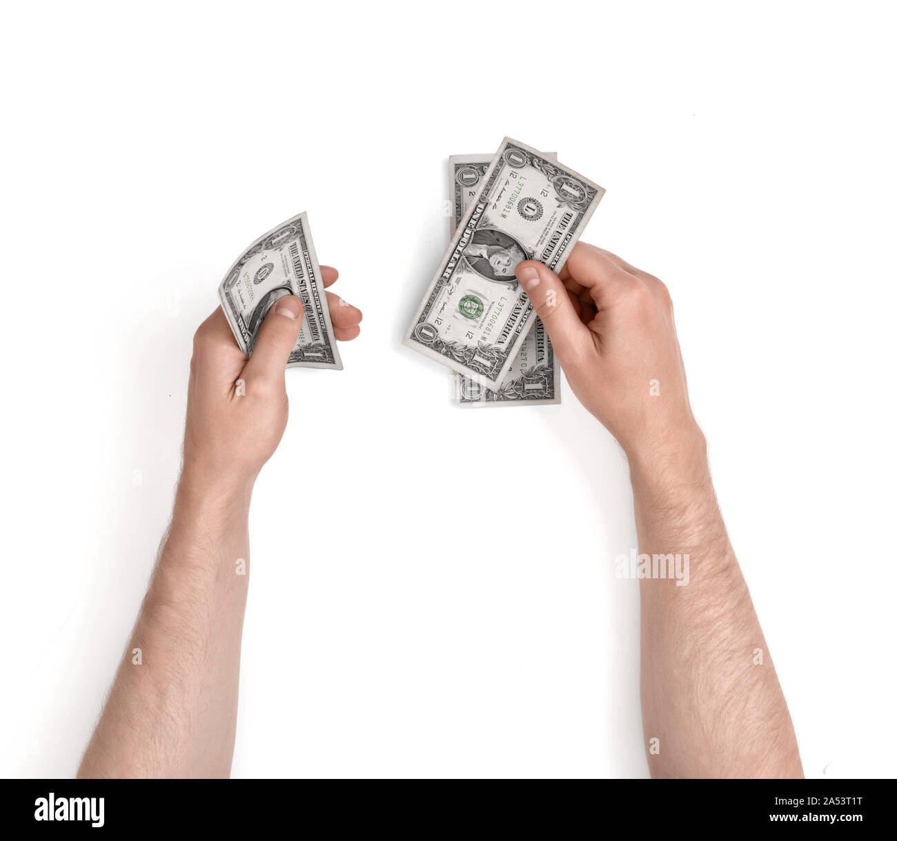 Close-up hands of man counting money on white background Stock Photo ...