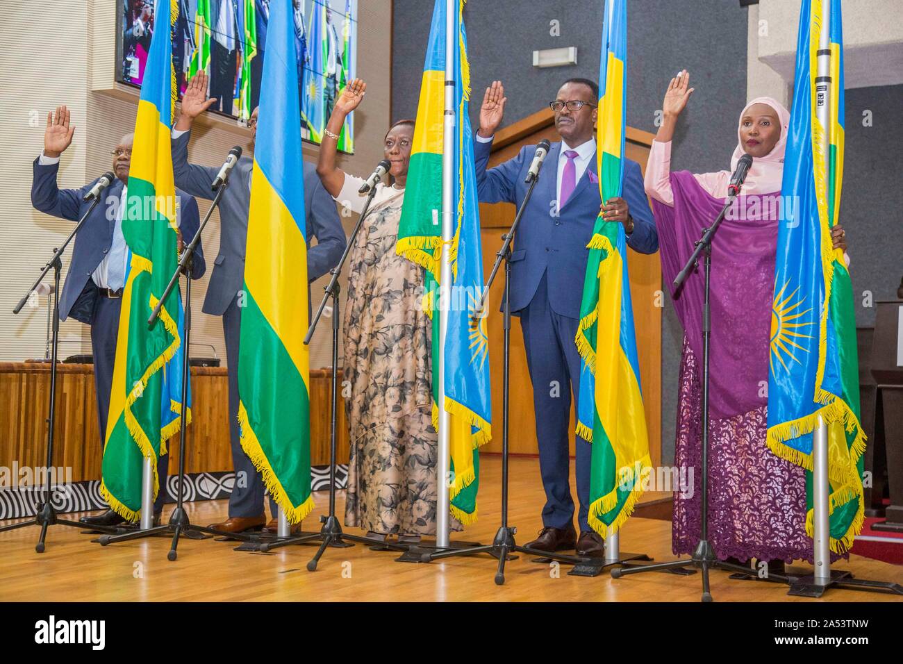 Kigali, Rwanda. 17th Oct, 2019. New senators take an oath of office at ...