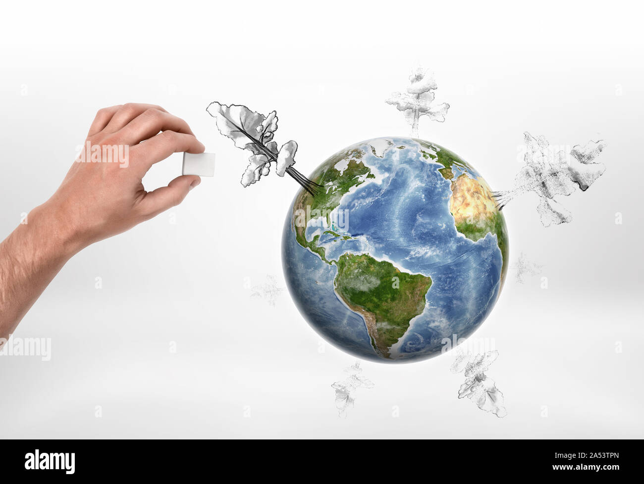 Human hand with a globe and drawn trees Stock Photo - Alamy