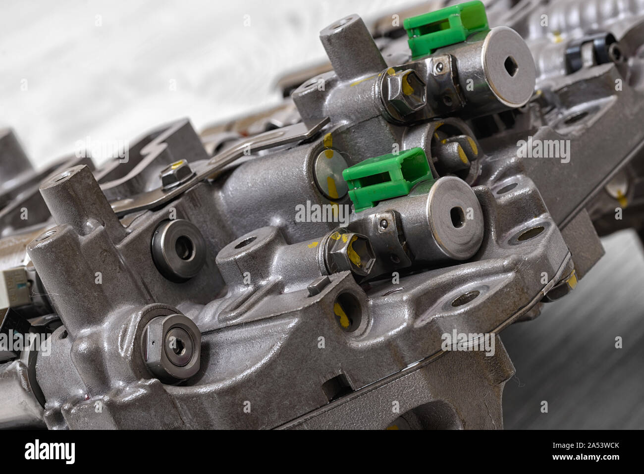 Mechanical part with metal components and hydraulic valves Stock Photo ...