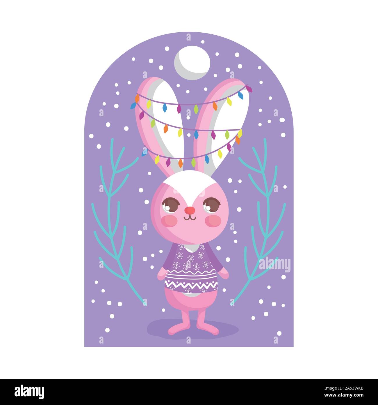 rabbit with lights tangled in the ears branch snow merry christmas ...