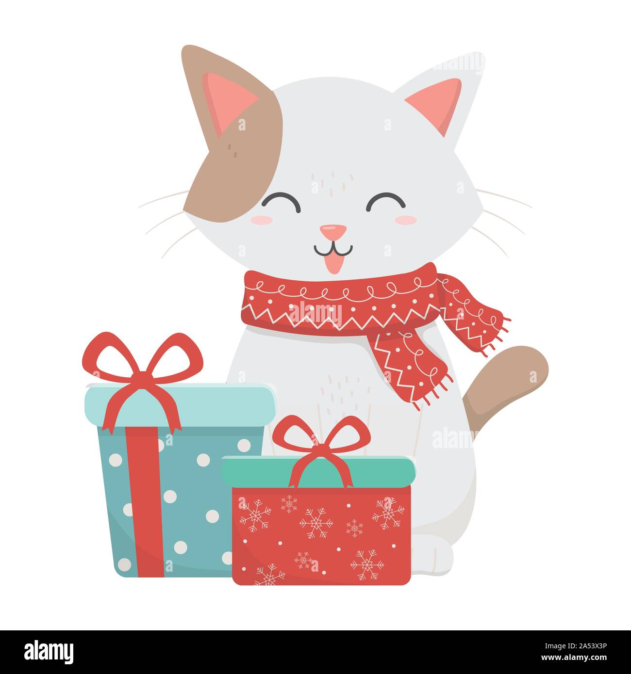 cat with gift boxes celebration merry christmas vector illustration ...