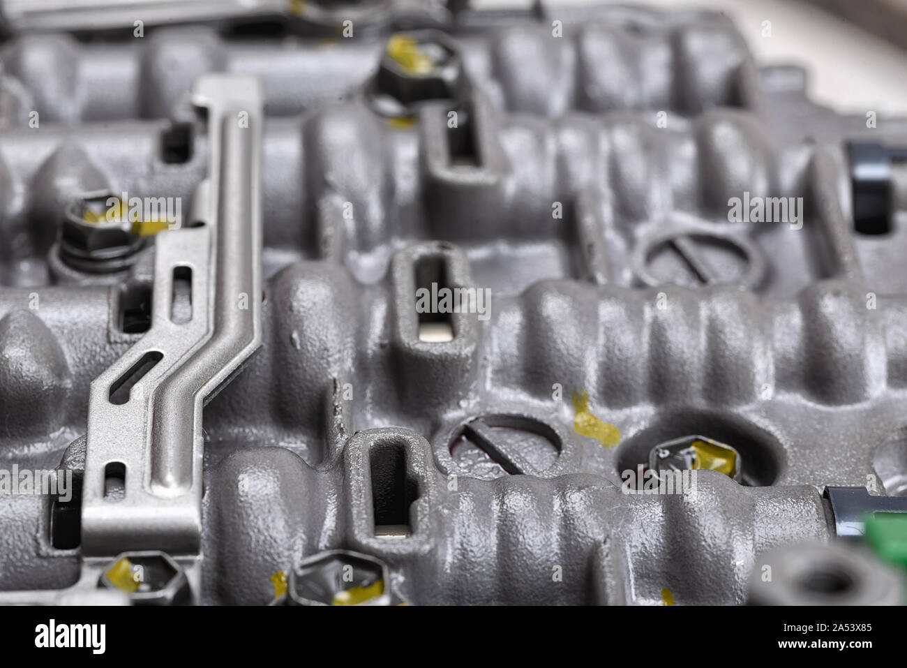 Mechanical part with metal components and hydraulic valves Stock Photo ...