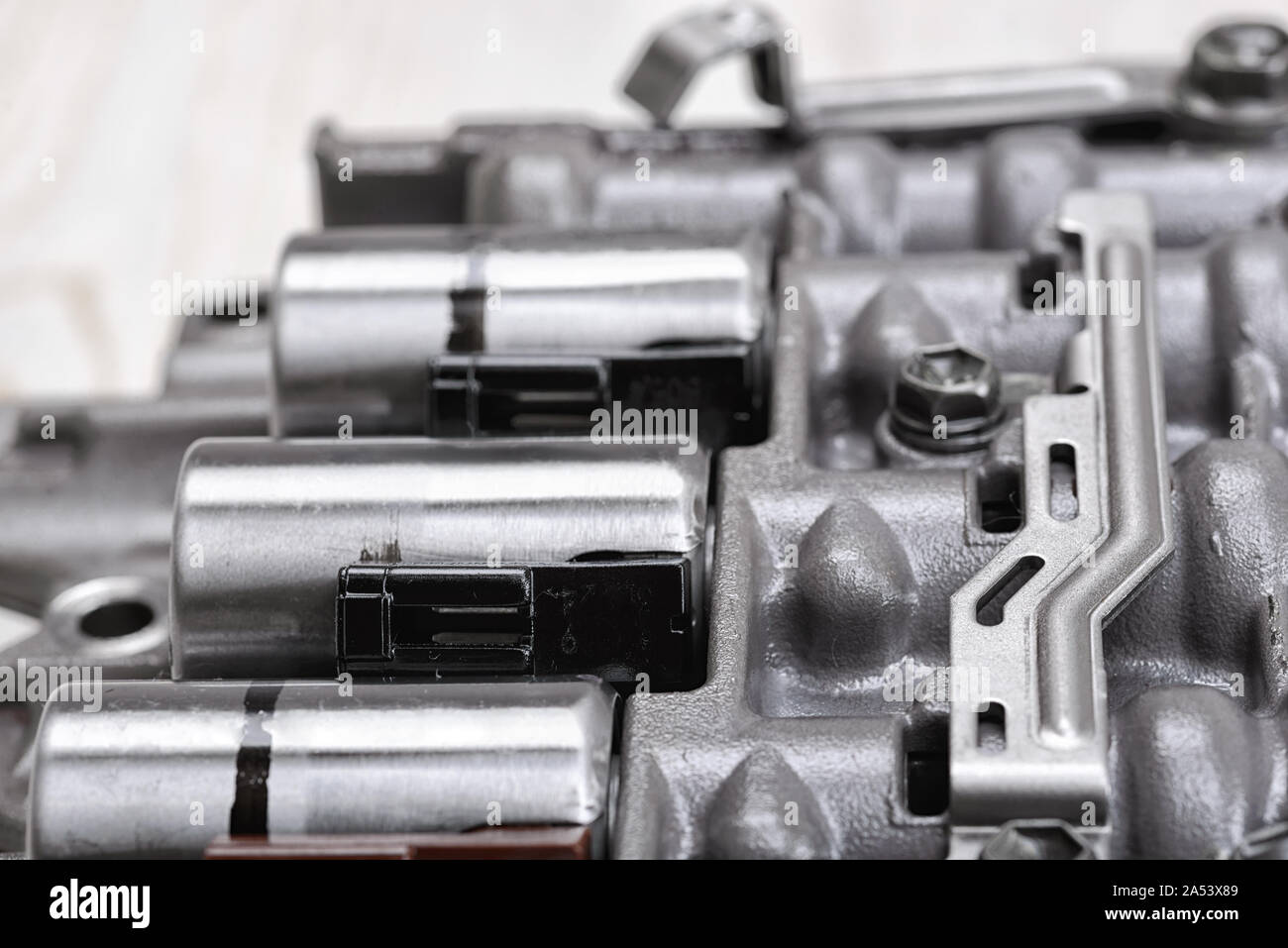 Mechanical part with metal components and hydraulic valves Stock Photo ...