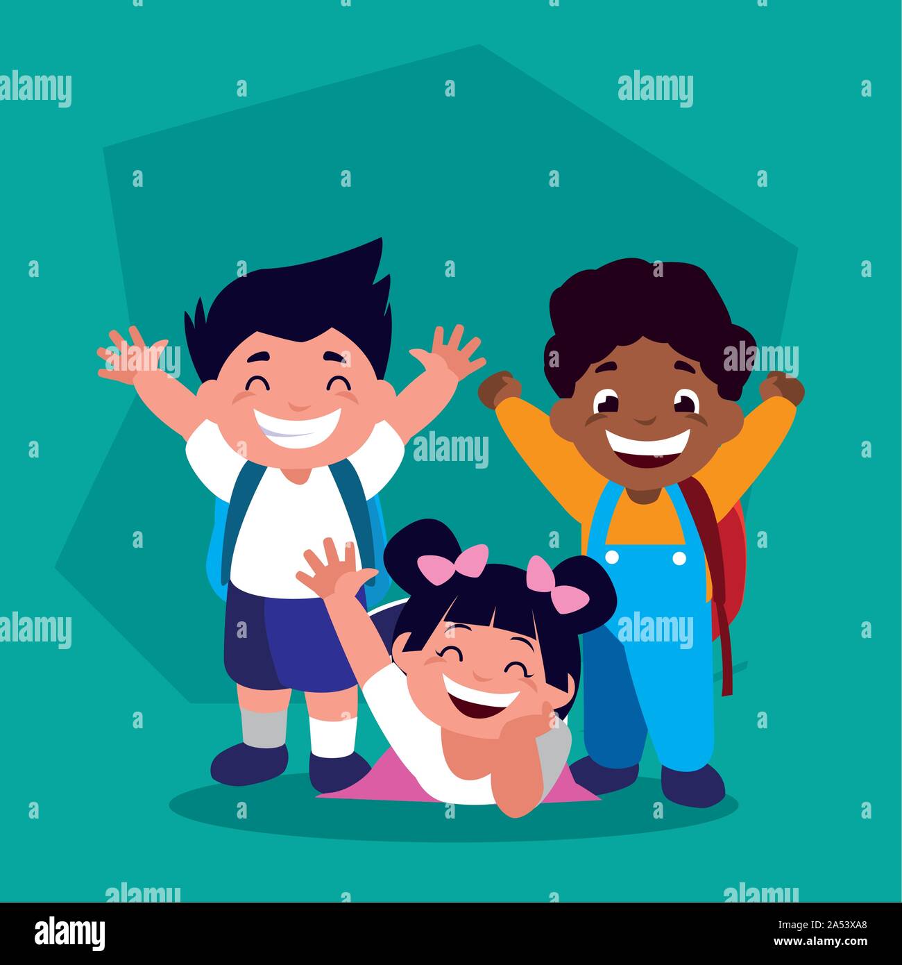 group of students with school supplies , back to school vector ...