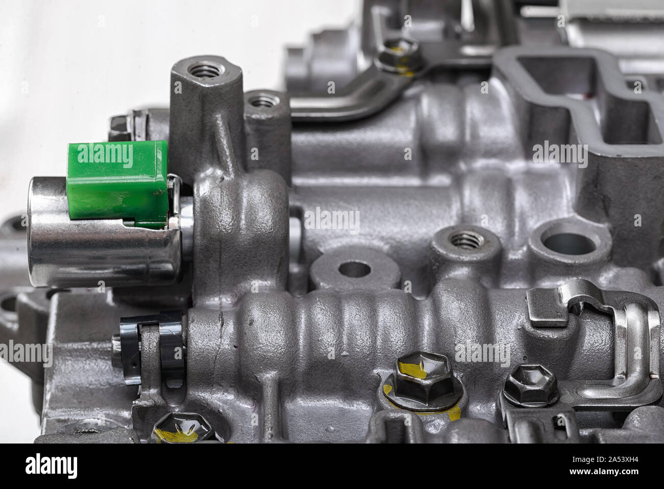 Mechanical part with metal components and hydraulic valves Stock Photo ...