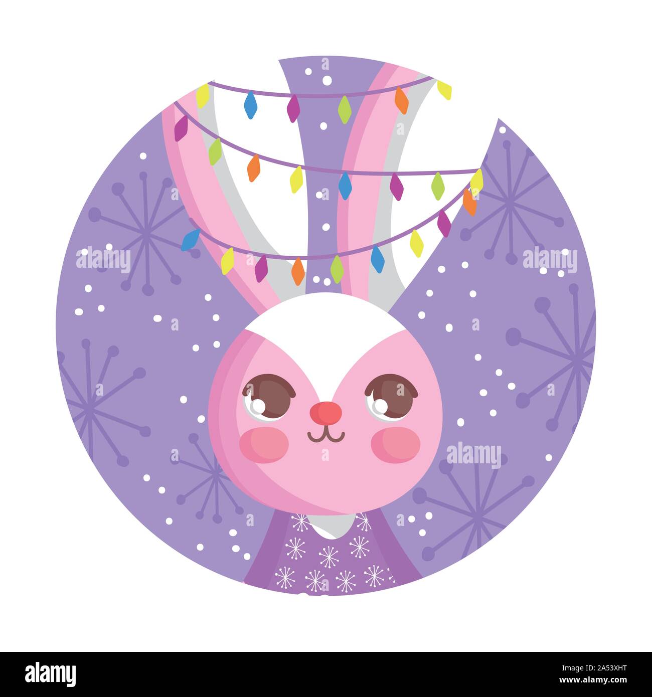 rabbit with lights tangled in the ears snow merry christmas vector ...