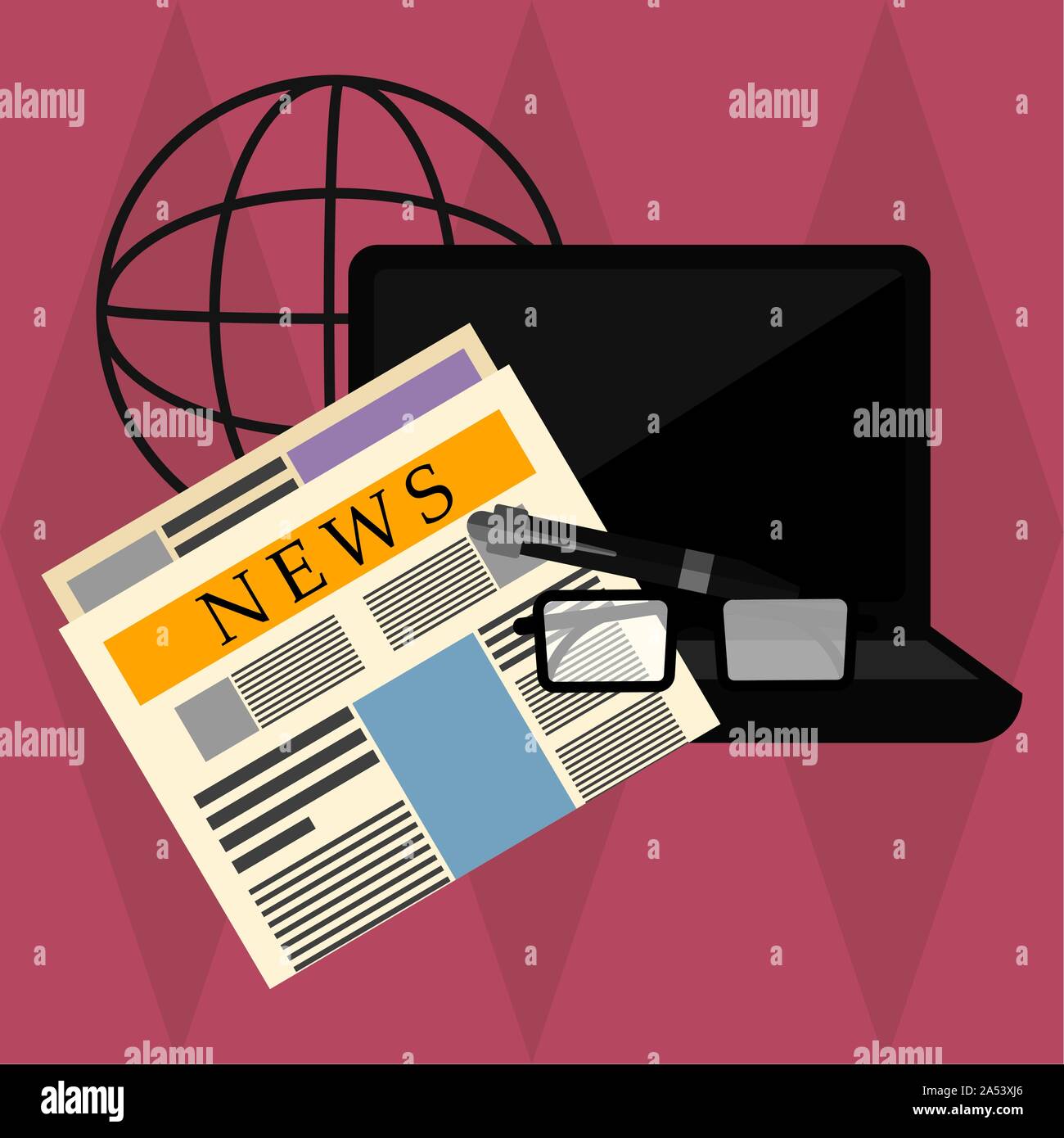 Newspaper with a laptop and glasses. News concept- Vector Stock Vector ...