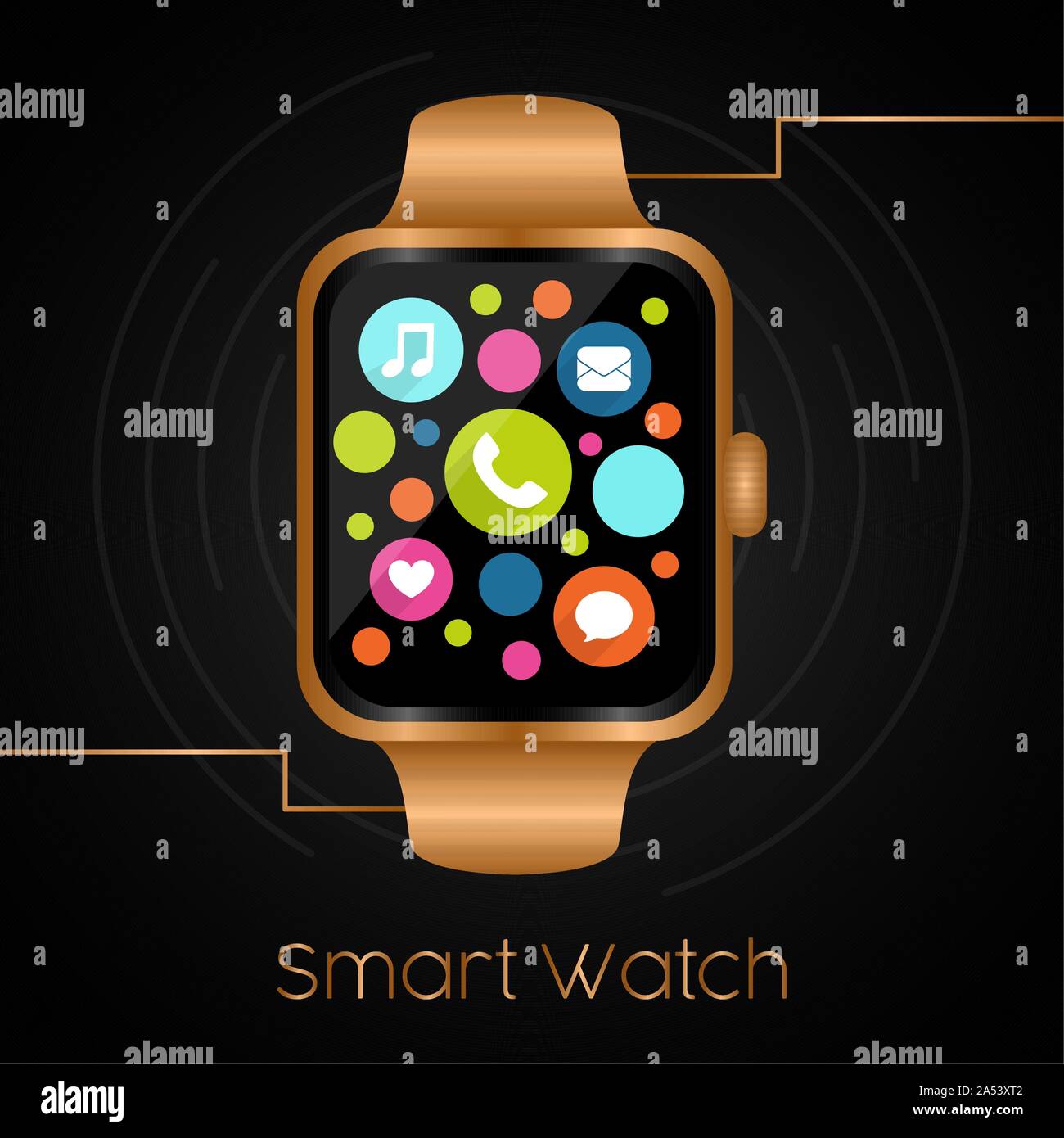 Smartwatch in a poster. Digital clock - Vector illustration Stock ...