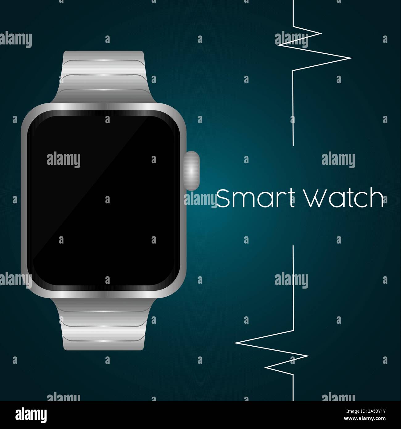 Smartwatch in a poster. Digital clock - Vector illustration Stock ...