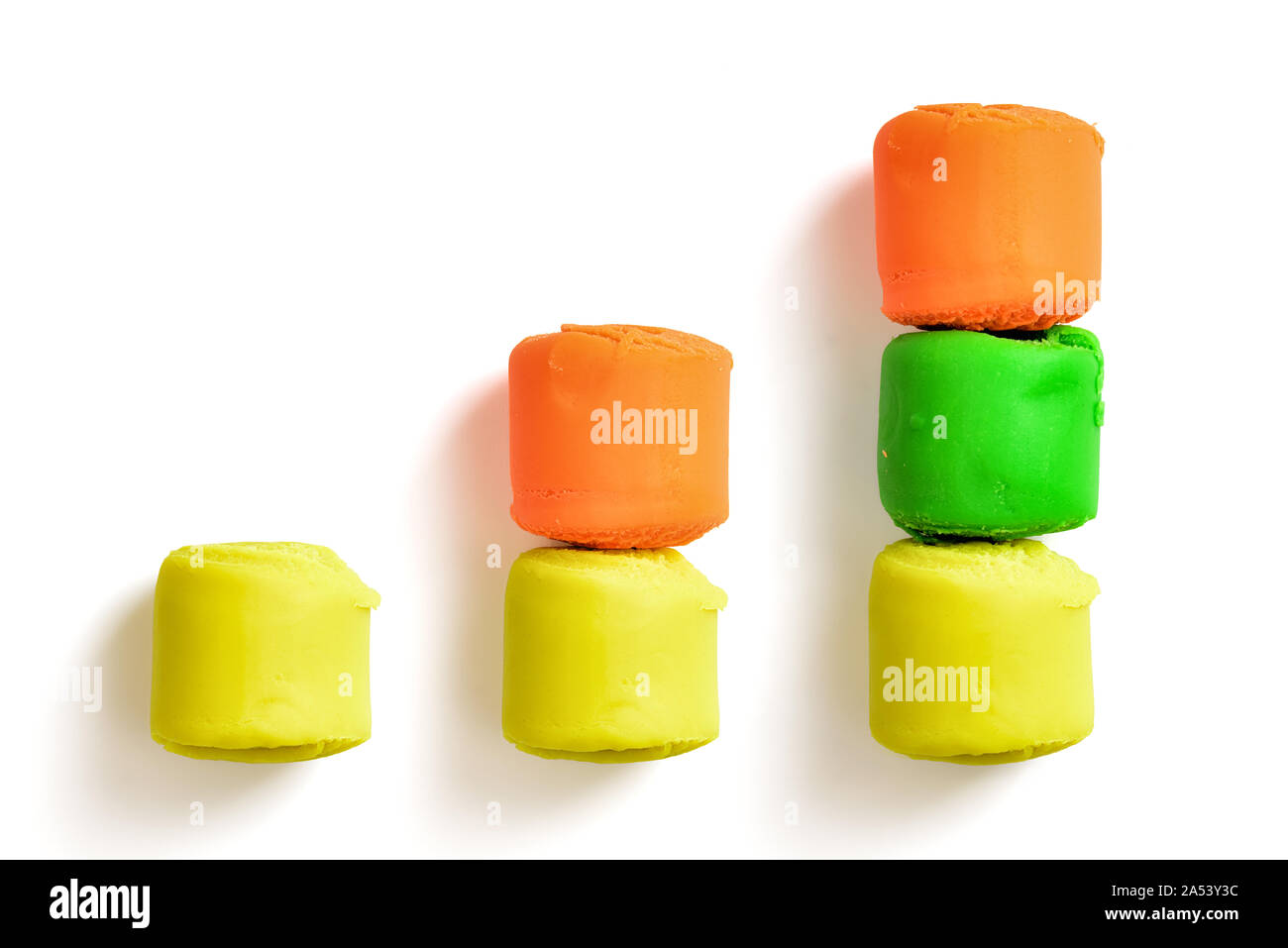 Bar chart made of colourful pieces modelling clay isolated on white ...