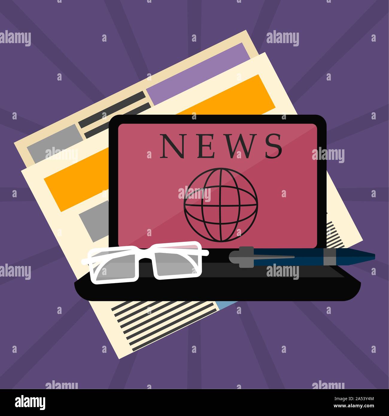 Newspaper with a laptop and glasses. News concept- Vector Stock Vector ...