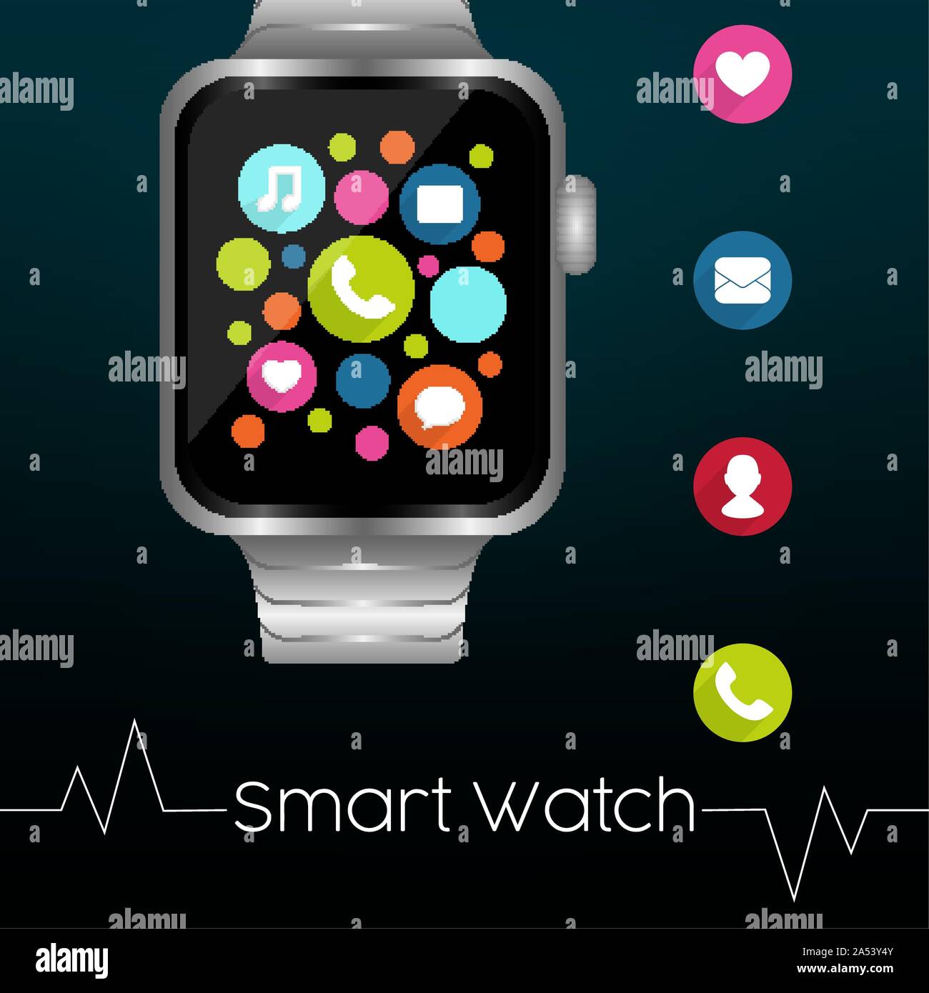 Smartwatch in a poster. Digital clock - Vector illustration Stock ...