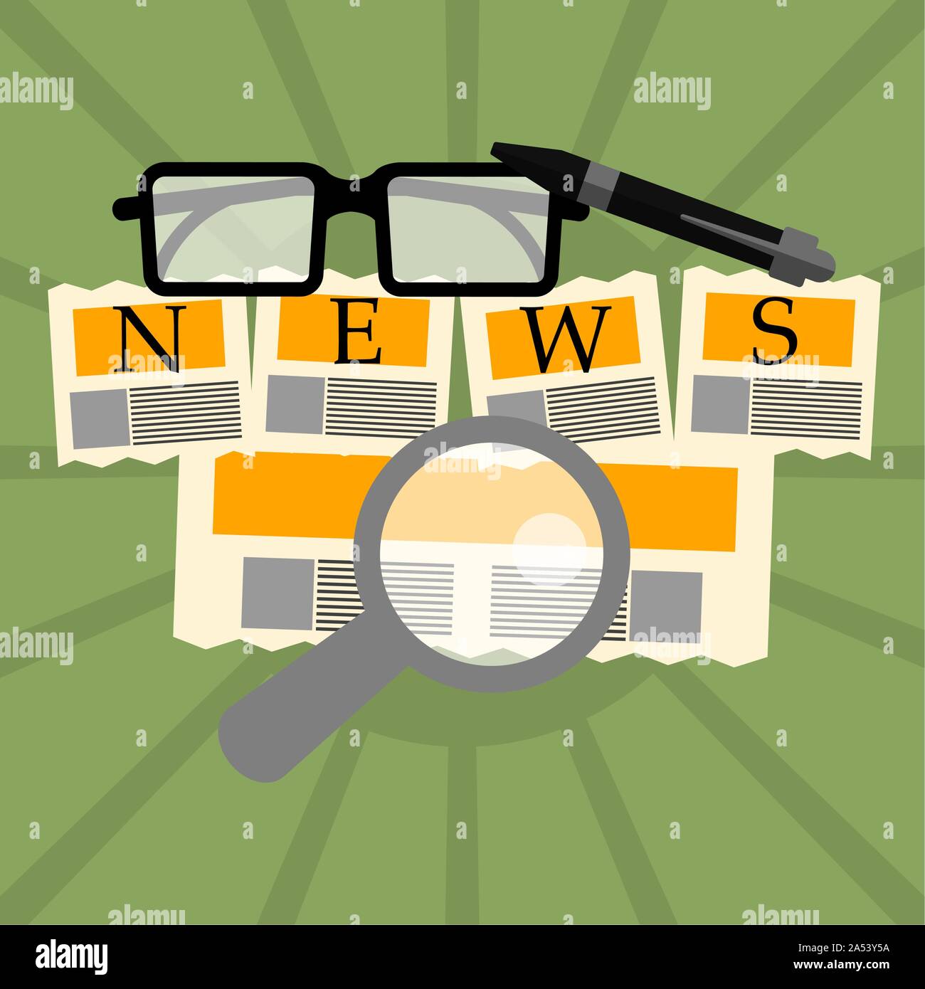 Newespaper with a magnifying glass and glasses. News concept- Vector ...
