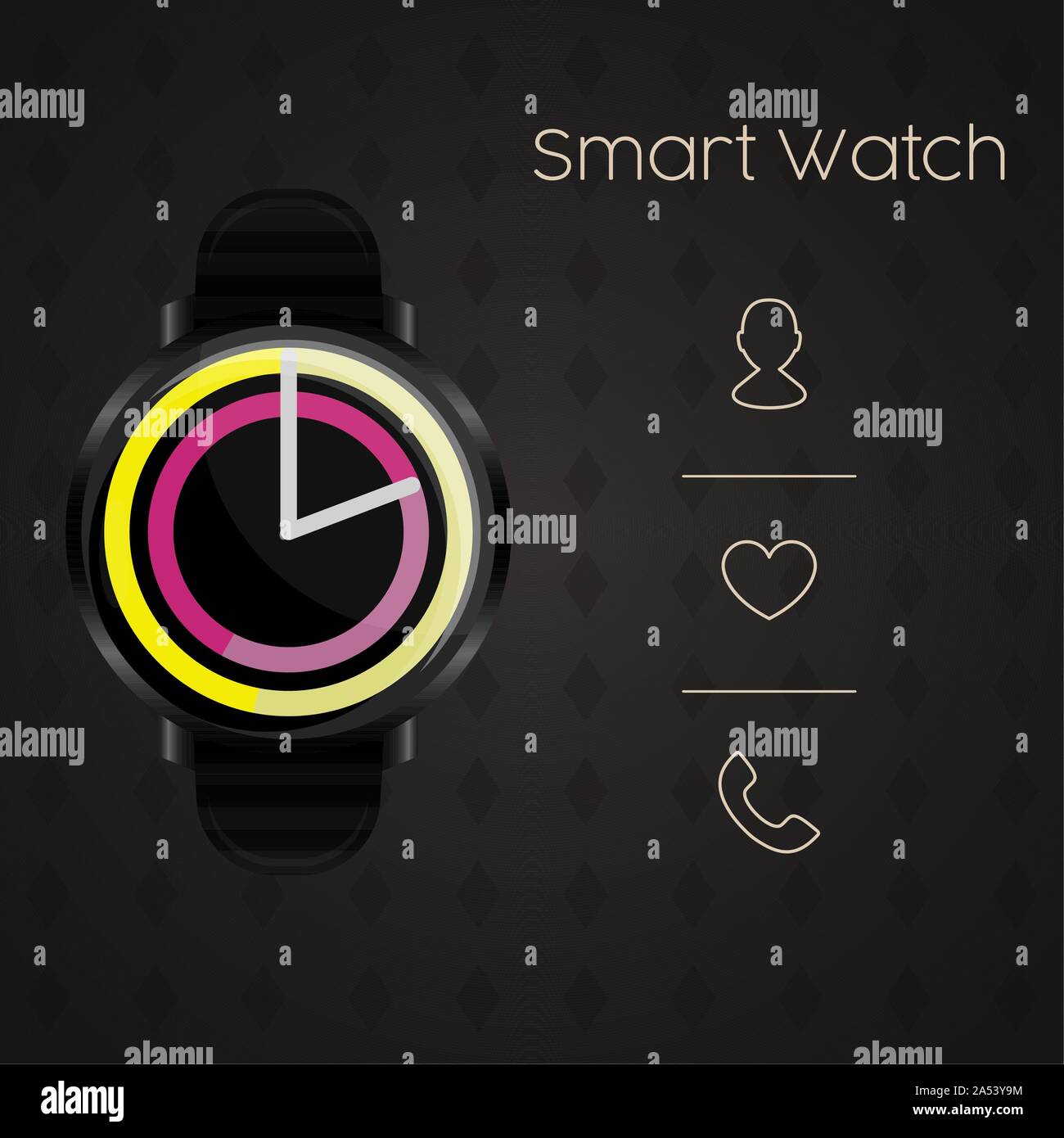 Smartwatch in a poster. Digital clock - Vector illustration Stock ...