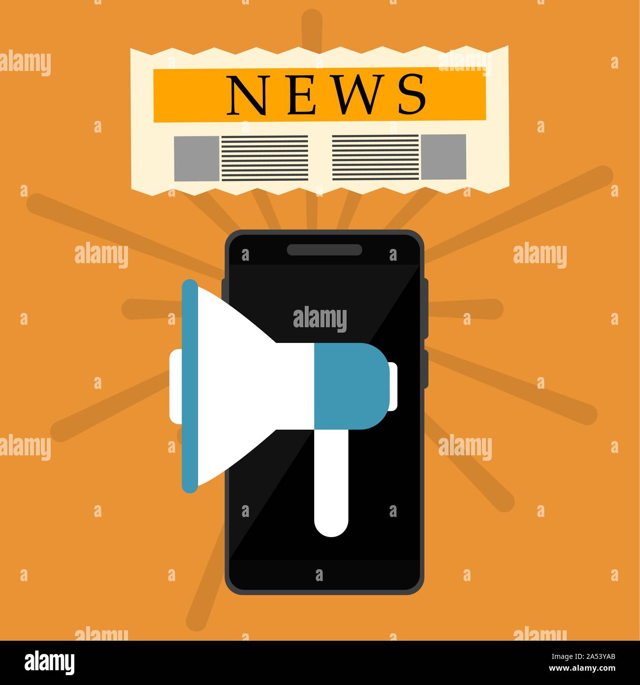 Newspaper with a megaphone and smartphone. News concept- Vector Stock ...