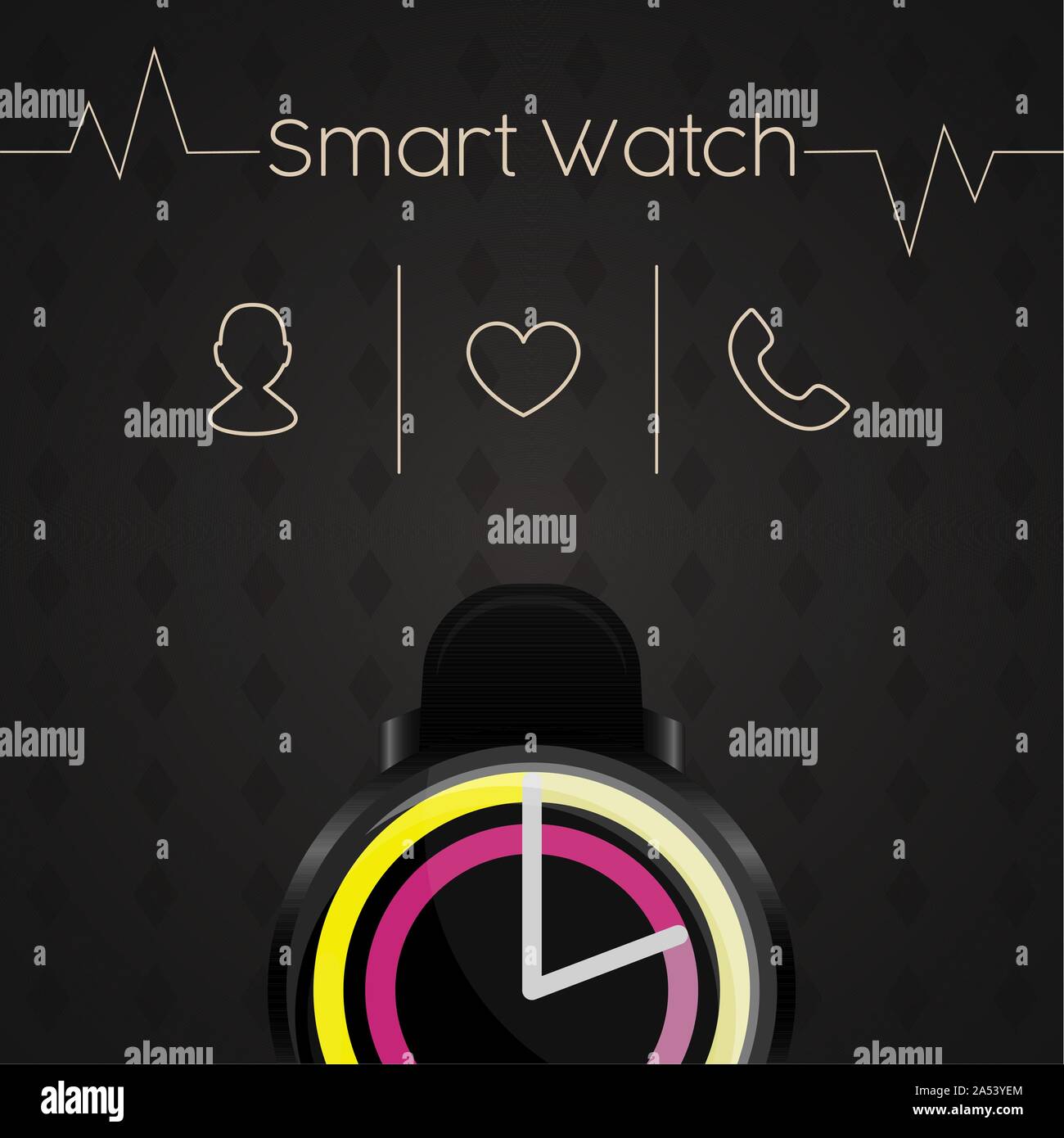 Smartwatch in a poster. Digital clock - Vector illustration Stock ...