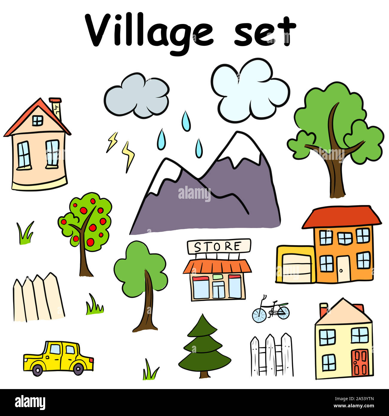 Country village sketch hi-res stock photography and images - Alamy