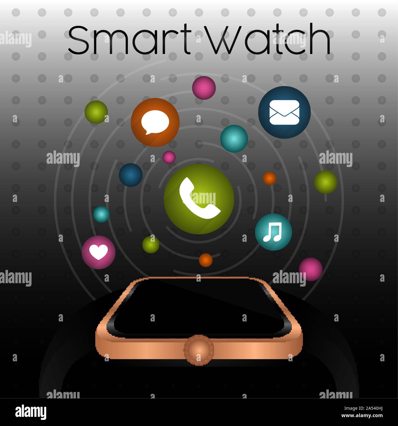 Smartwatch in a poster. Digital clock - Vector illustration Stock ...