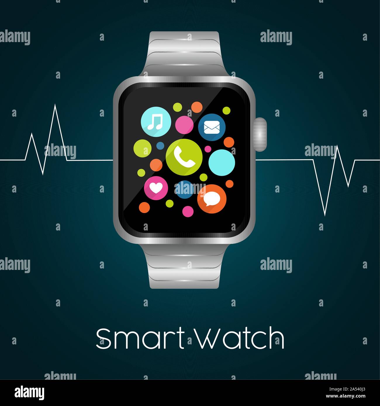 Smartwatch in a poster. Digital clock - Vector illustration Stock ...