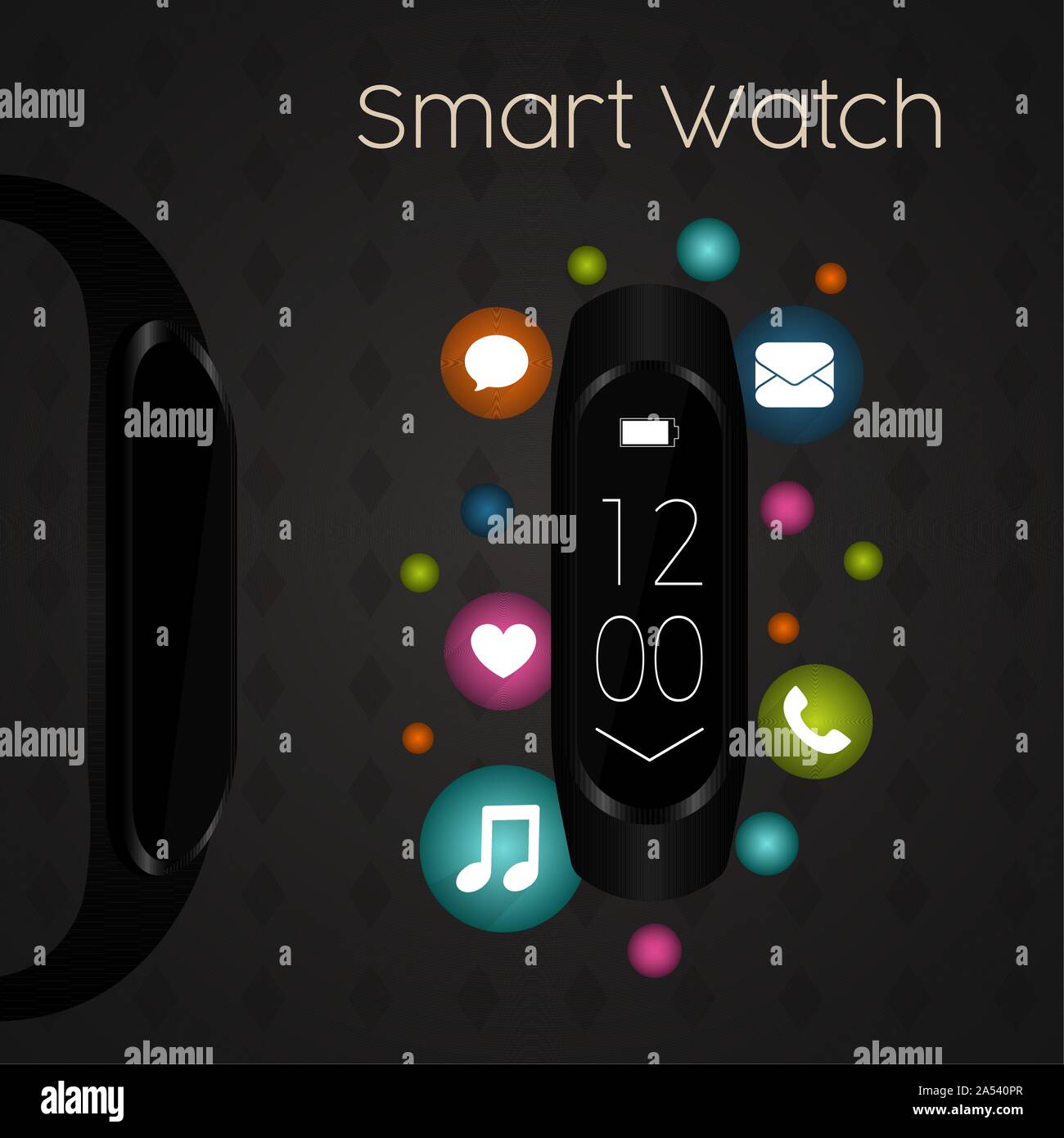 Smartwatch in a poster. Digital clock - Vector illustration Stock ...