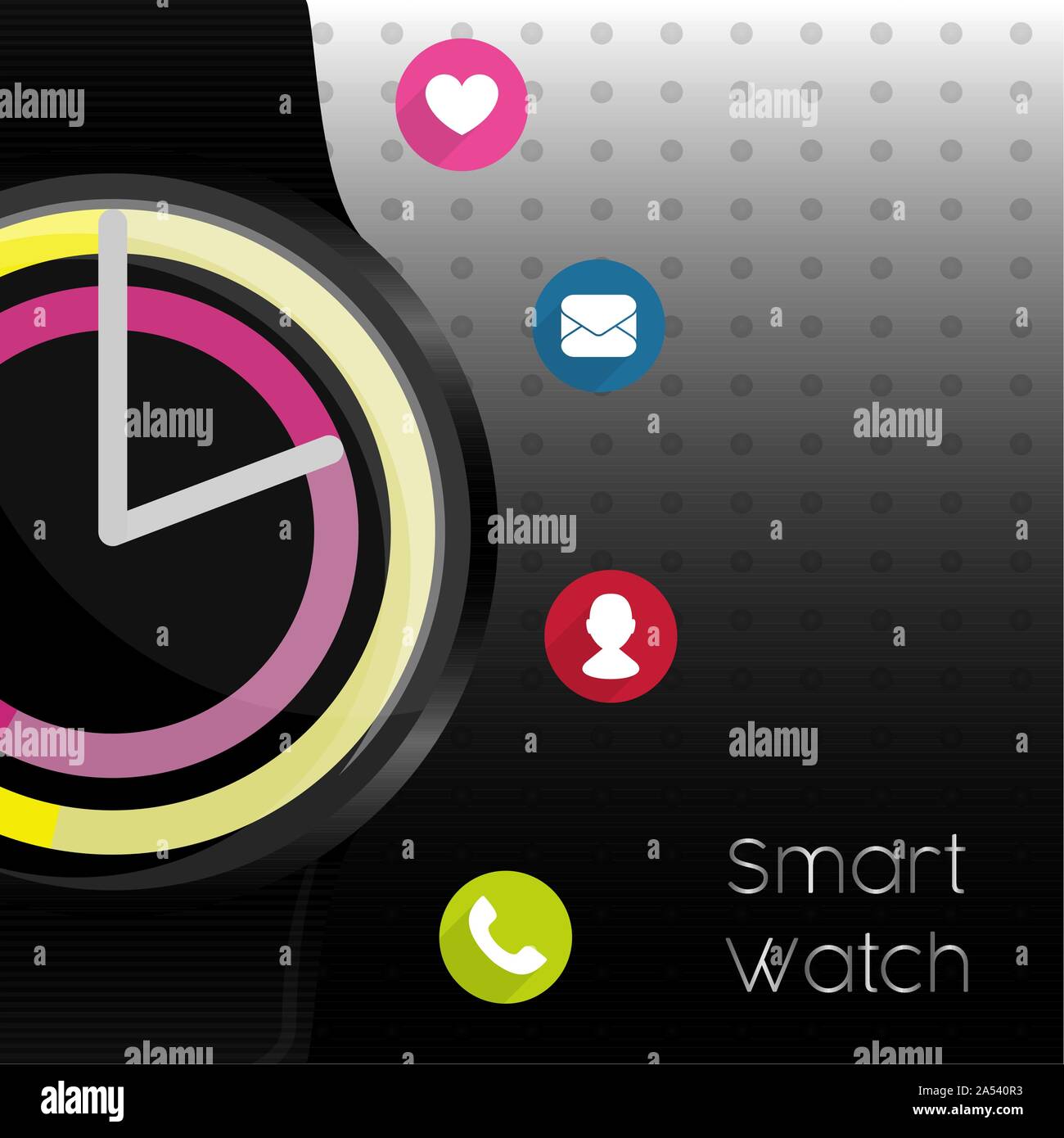 Smartwatch in a poster. Digital clock - Vector illustration Stock ...