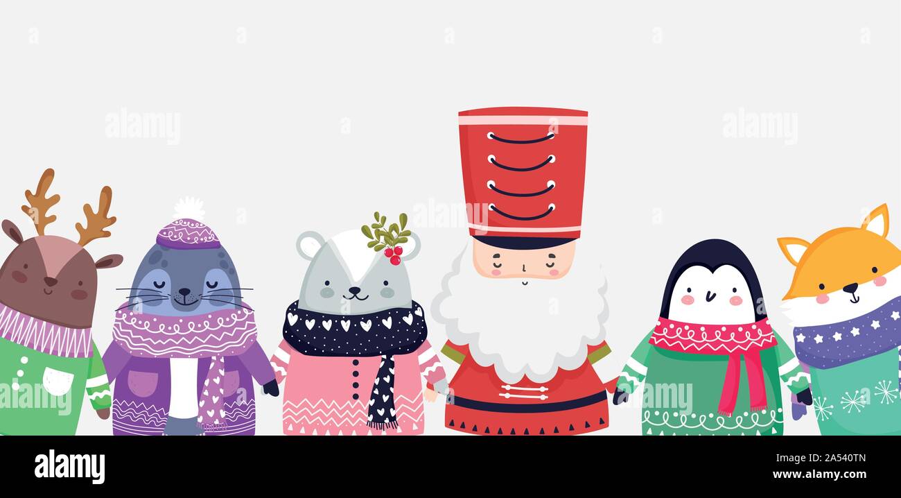 cute santa and animals merry christmas card vector illustration Stock ...