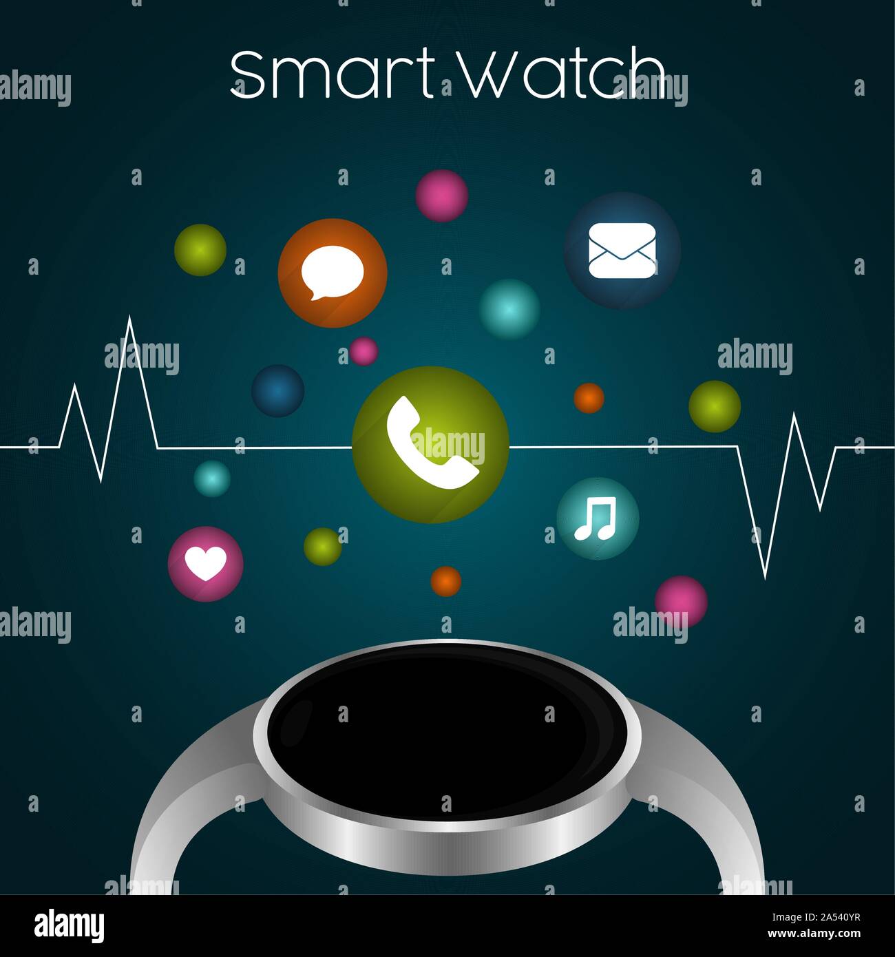 Smartwatch in a poster. Digital clock - Vector illustration Stock ...