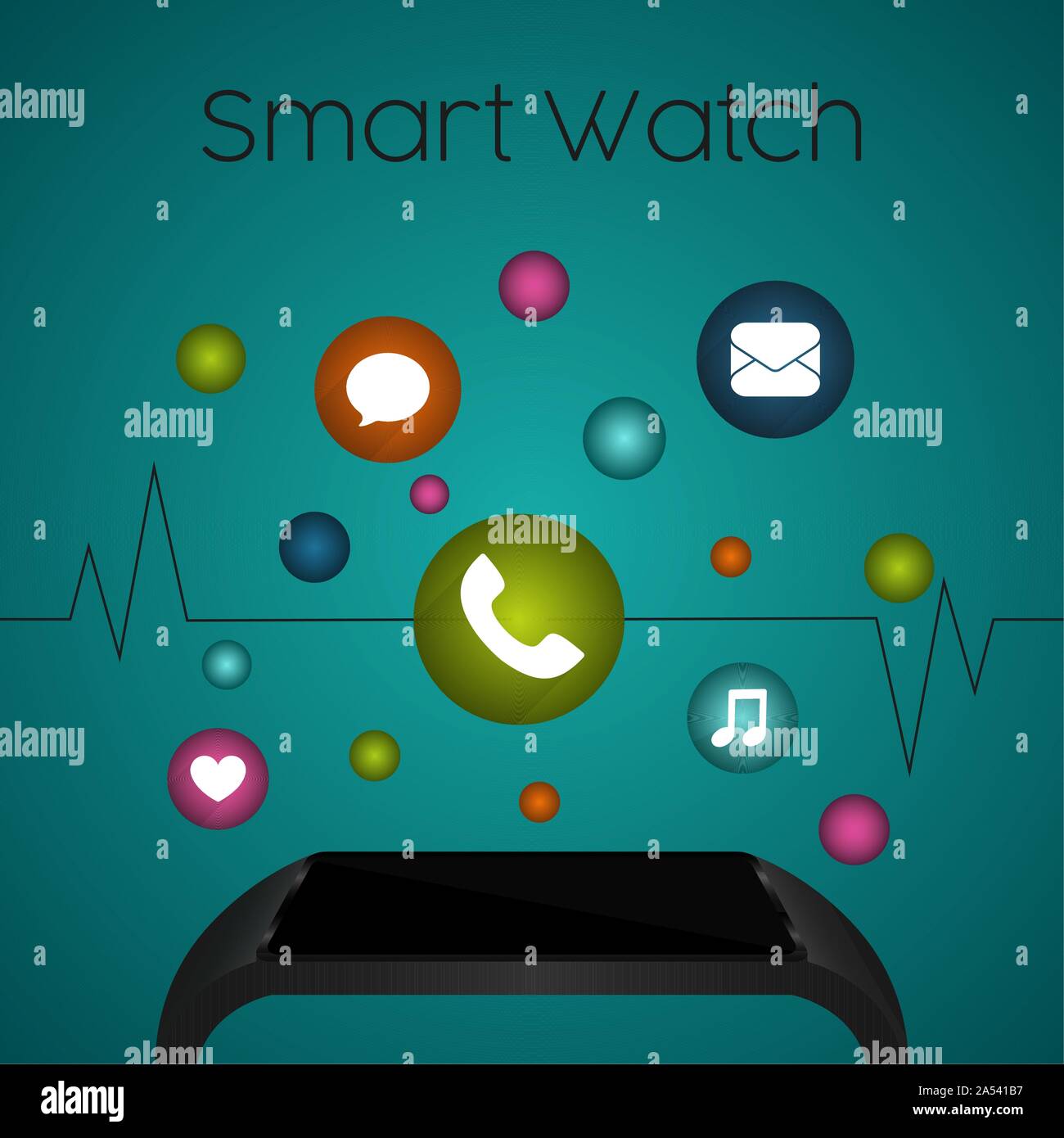 Smartwatch in a poster. Digital clock - Vector illustration Stock ...