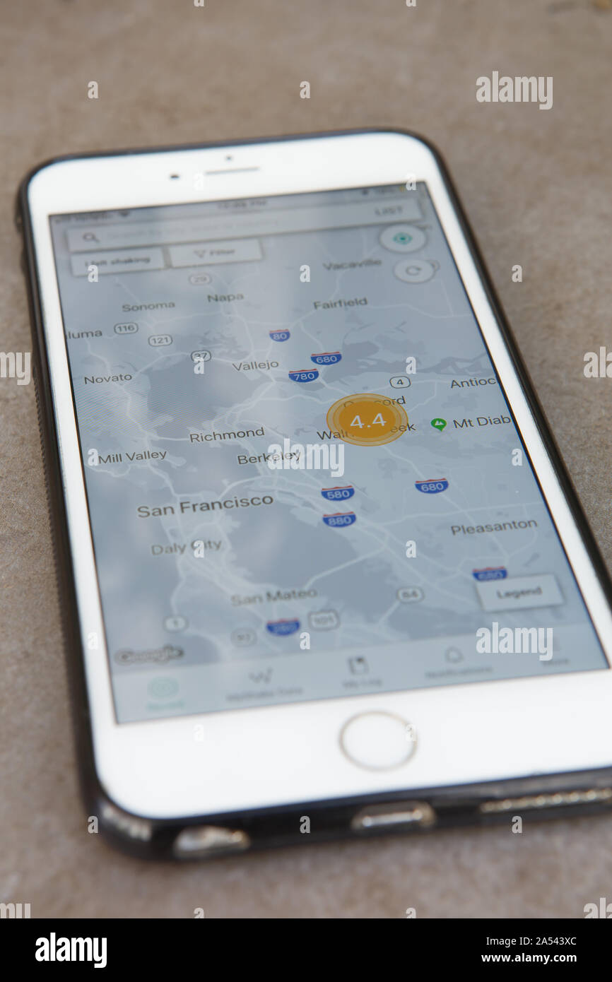 The MyShake app from the UC Berkeley Seismology Lab on a iPhone 6 plus ...