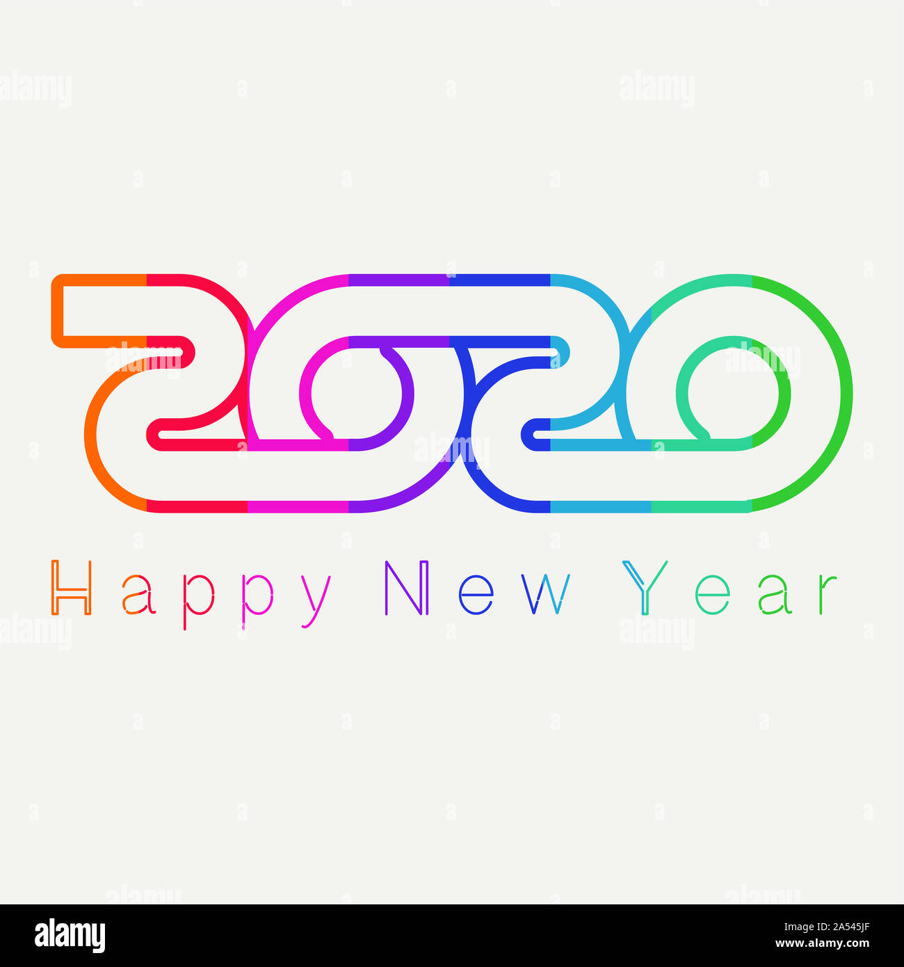 Happy New Year 2020 Typography Style, rainbow shadow color, inline text ...