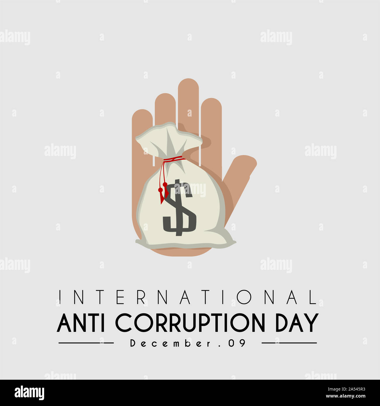 International Anti Corruption Day with Stop Hand and Money bag vector ...