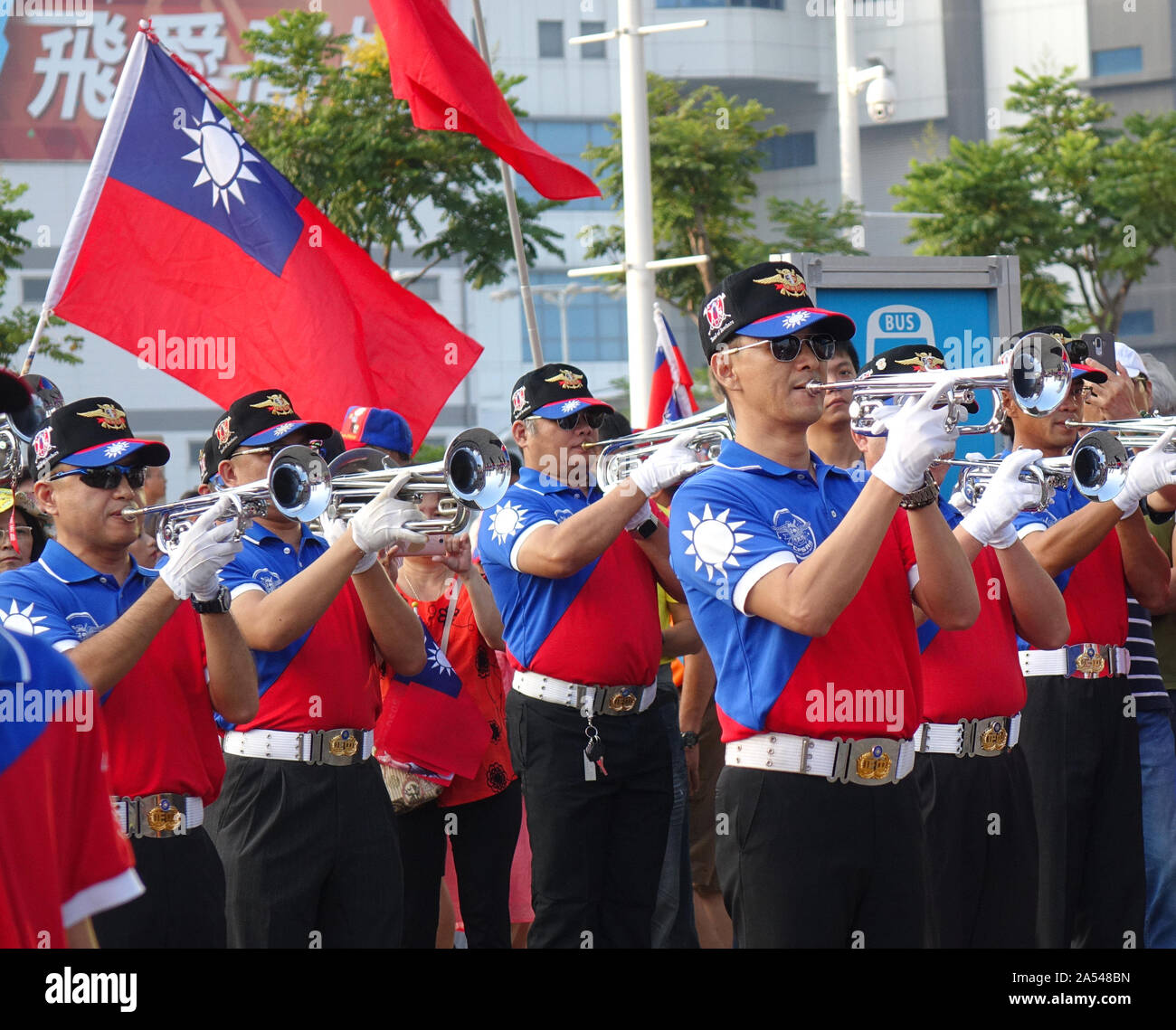 KAOHSIUNG, TAIWAN -- OCTOBER 10, 2019: A marching band dressed in ...