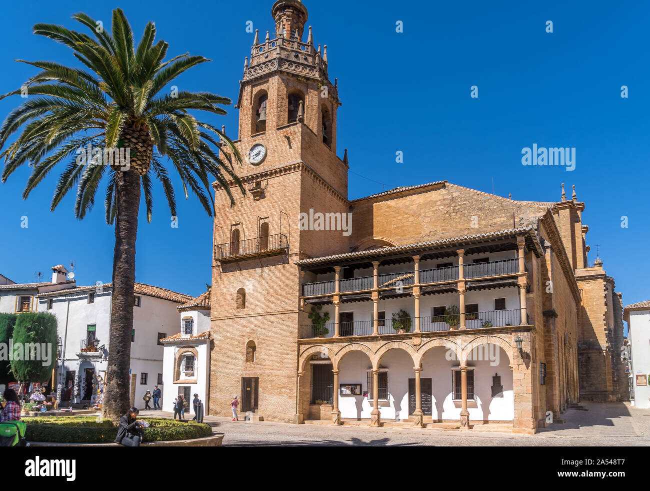 Ronda Spain aerial view of medieval hilltop town surrounded by walls ...