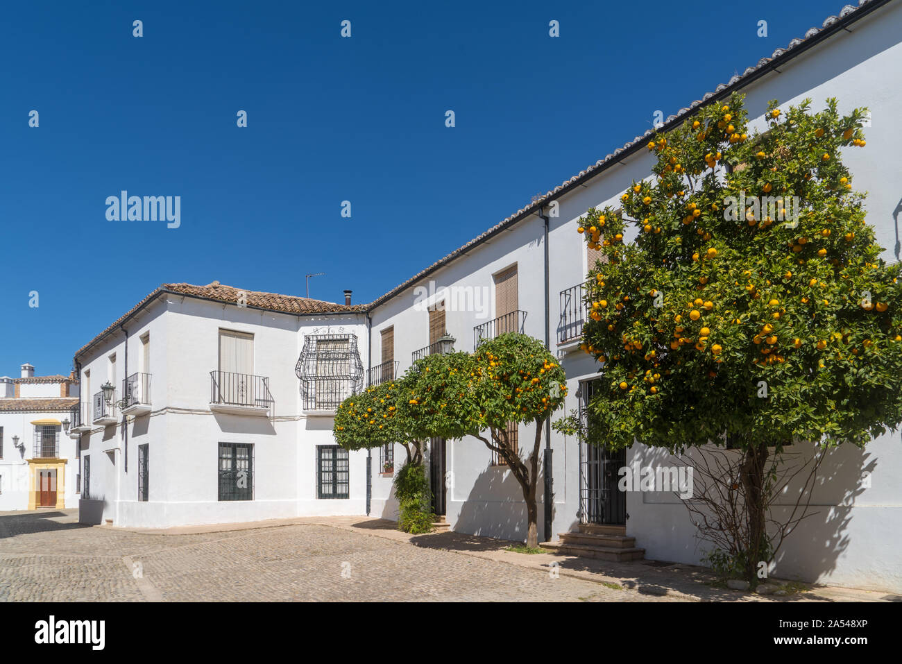 Ronda Spain aerial view of medieval hilltop town surrounded by walls ...