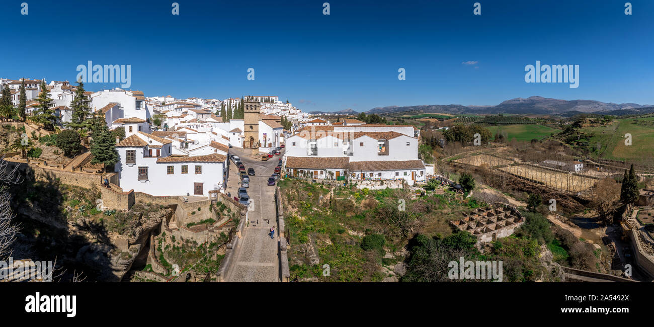 Ronda Spain aerial view of medieval hilltop town surrounded by walls ...