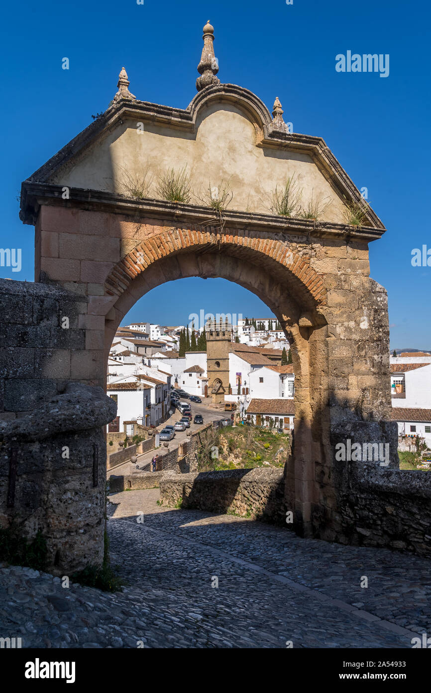 Ronda Spain aerial view of medieval hilltop town surrounded by walls ...