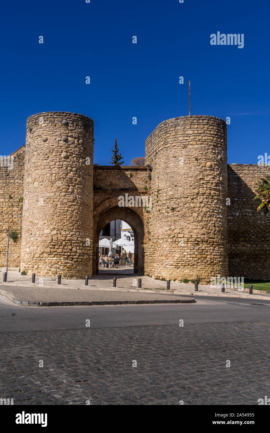 Ronda Spain aerial view of medieval hilltop town surrounded by walls ...