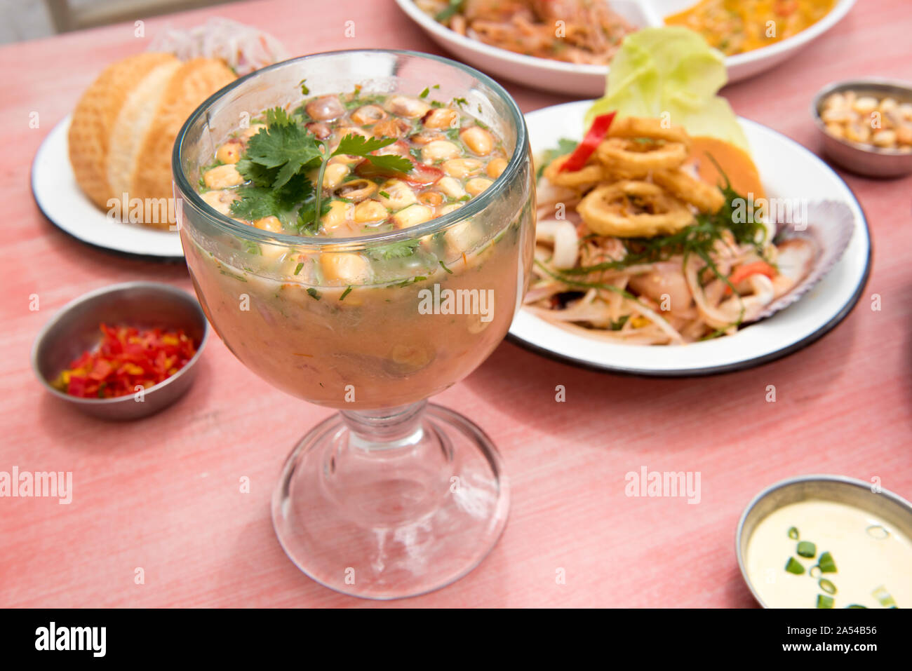 Ceviche is the most popular seafood Peruvian dish from Lima Stock Photo ...