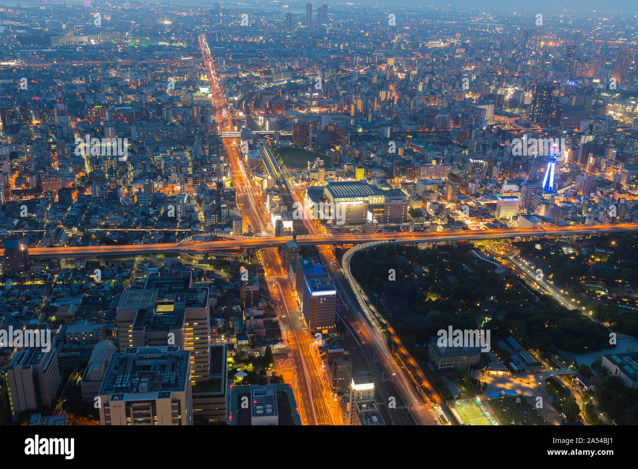 Osaka cityscape beautiful night view of Shinsekai districts, Tennoji ...