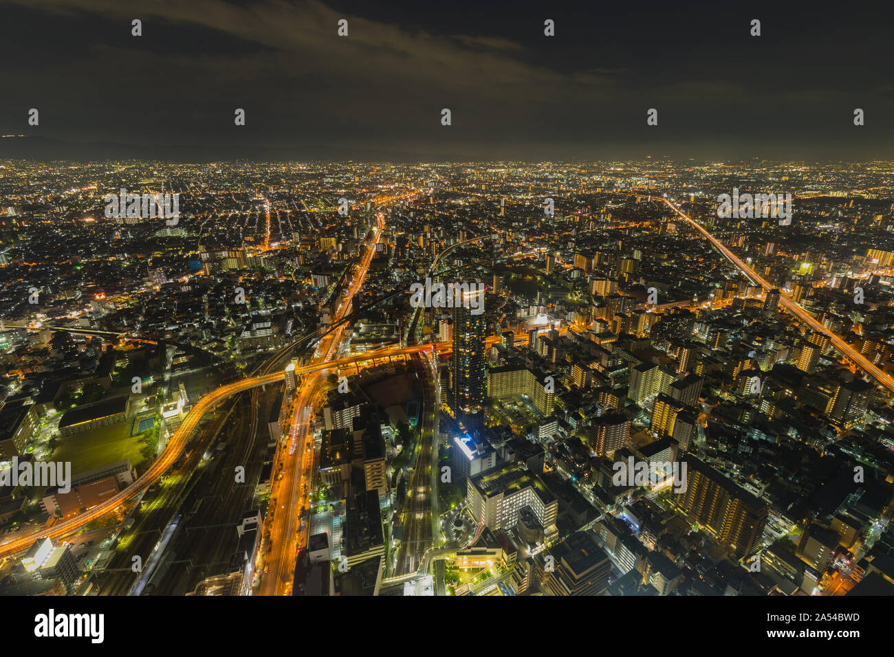 Osaka cityscape beautiful night view of Shinsekai districts, Tennoji ...