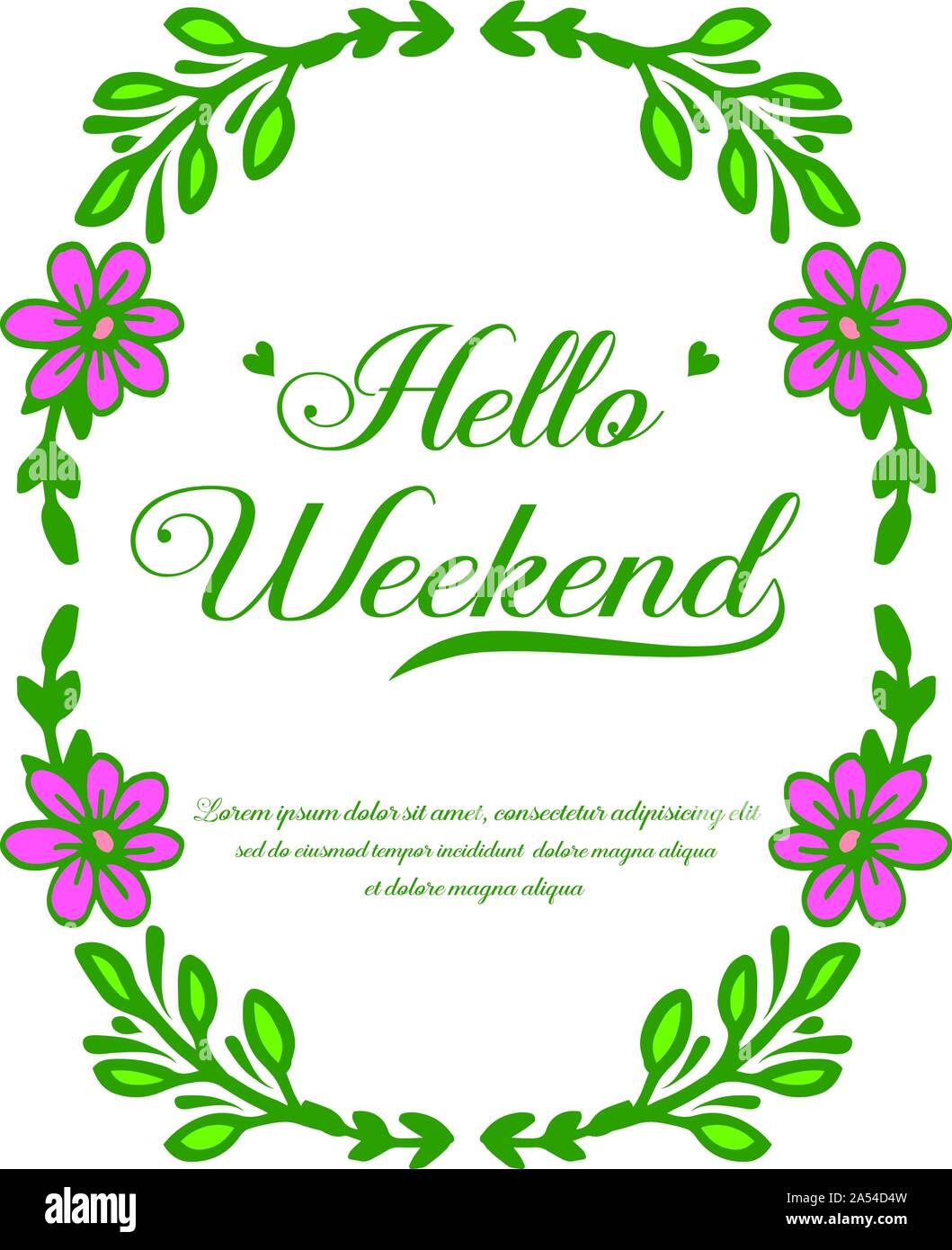Cute pink flower frame, for card hello weekend. Vector Stock Vector ...