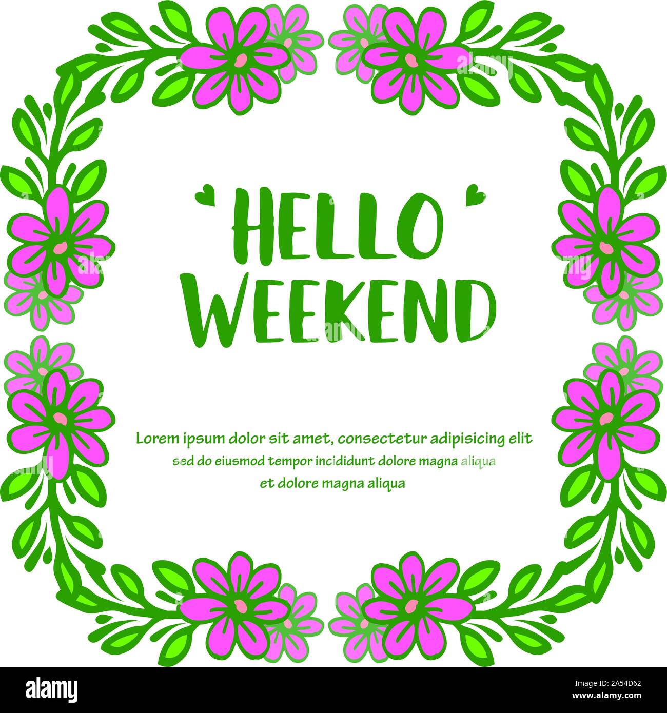 Cute pink flower frame, for card hello weekend. Vector Stock Vector ...