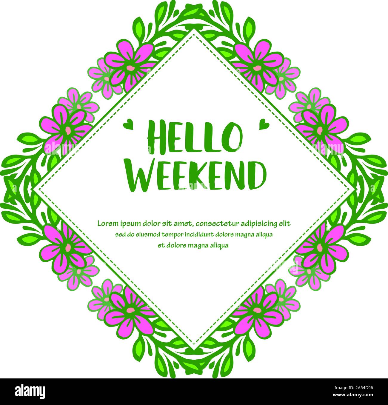 Cute pink flower frame, for card hello weekend. Vector Stock Vector ...